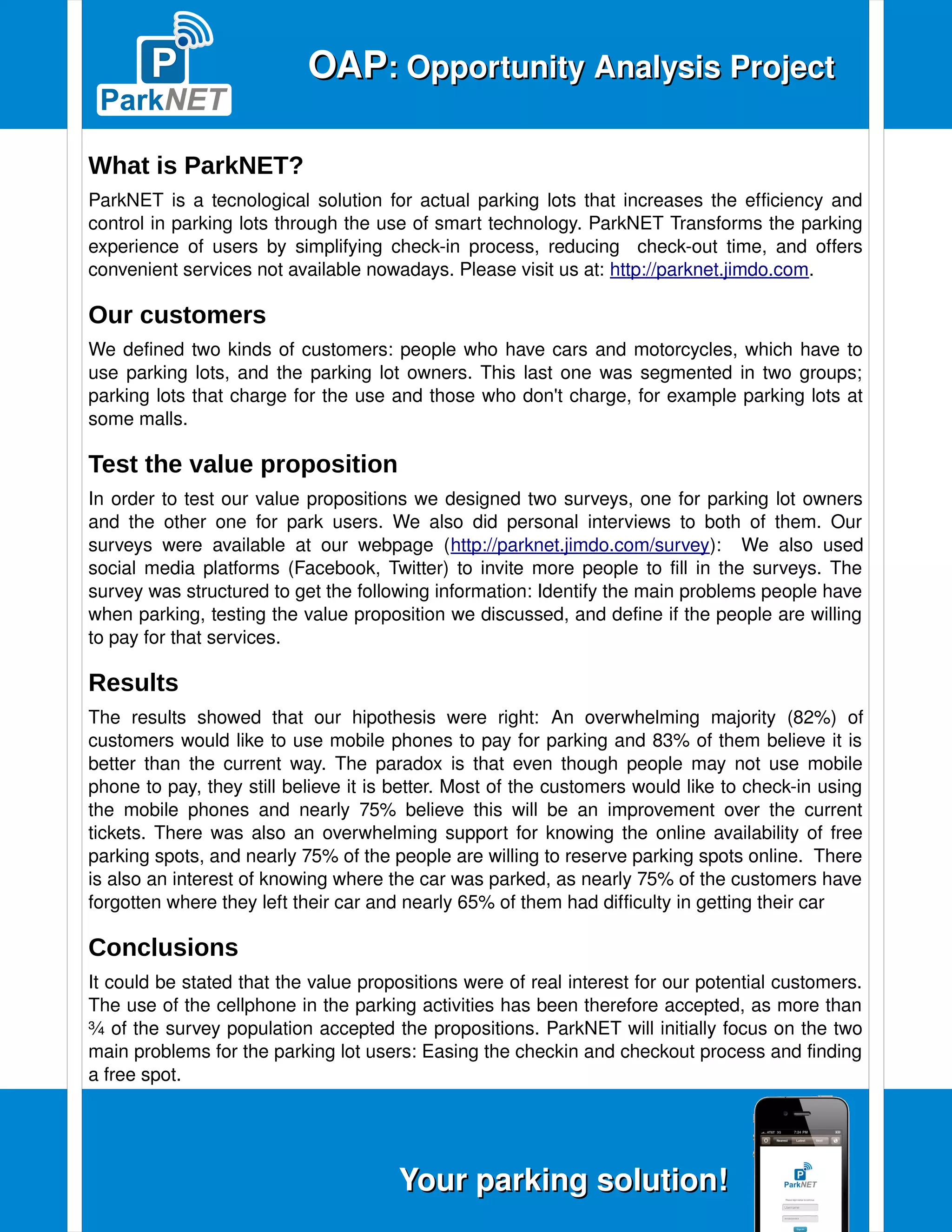 ParkNET - Opportunity Analysis Project | PDF