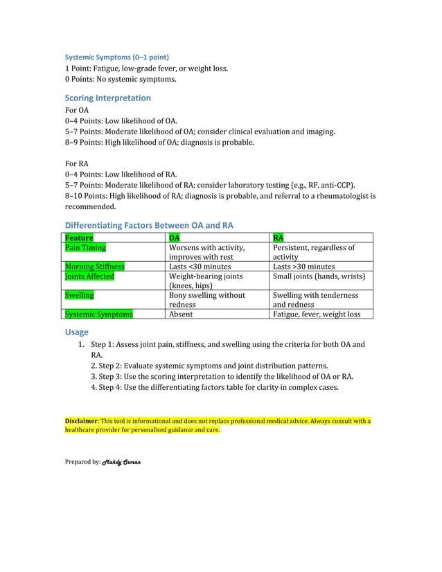Simplified Tool to Diagnose Rheumatoid Arthritis (RA) | PDF