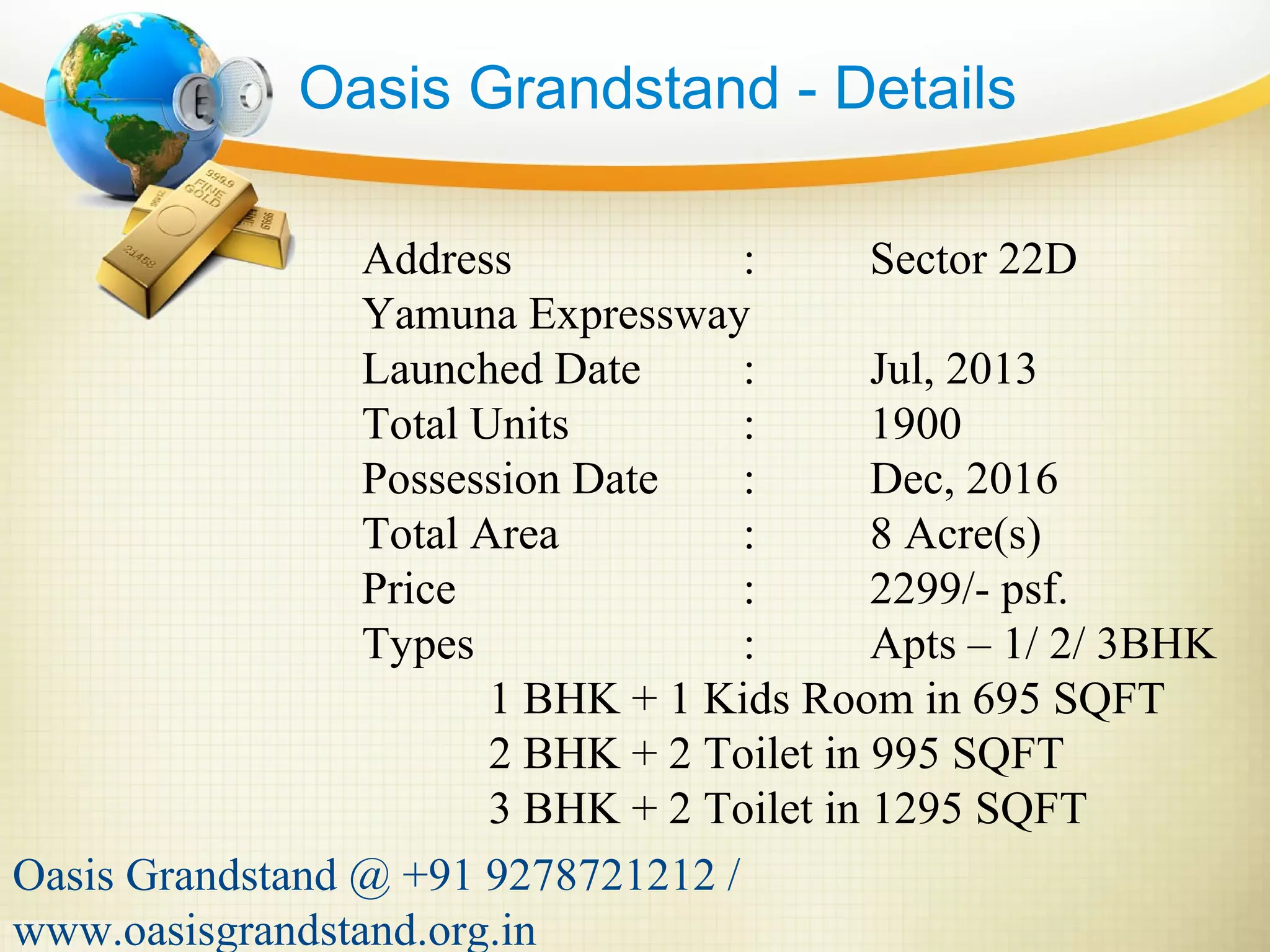 Oasis Grandstand Residential Project 9278721212 - yamuna Expressway | PPT