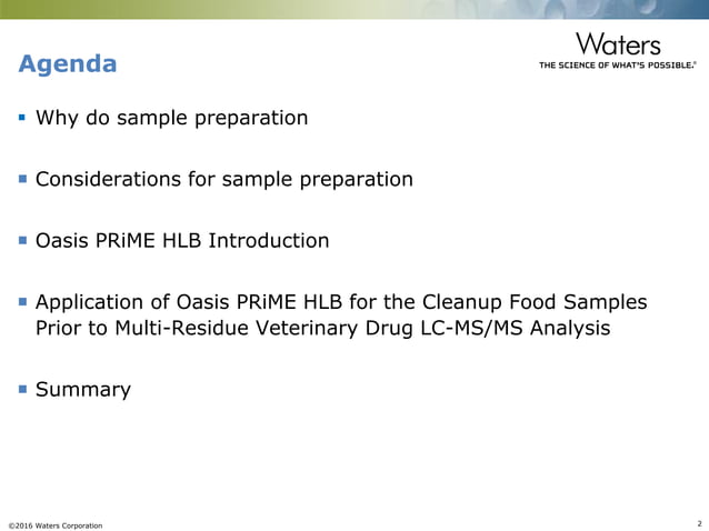 Oasis® Prime HLB - introducing a new sorbent for the sample cleanup of ...