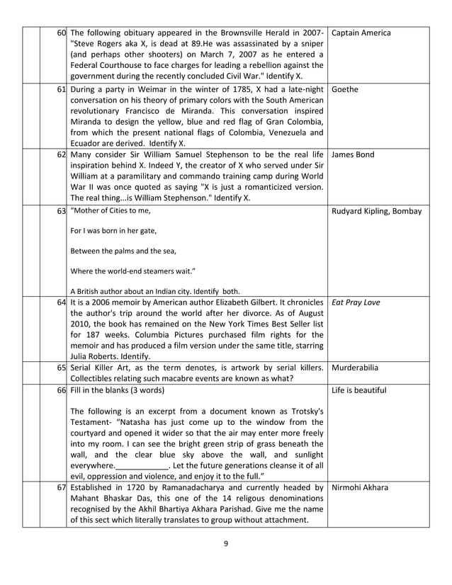 Oasis Quiz Lone Wolf Edition - Answers | PDF