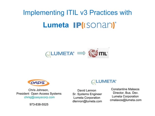 Lumeta IPsonar Aligned to ITIL v3 | PPT
