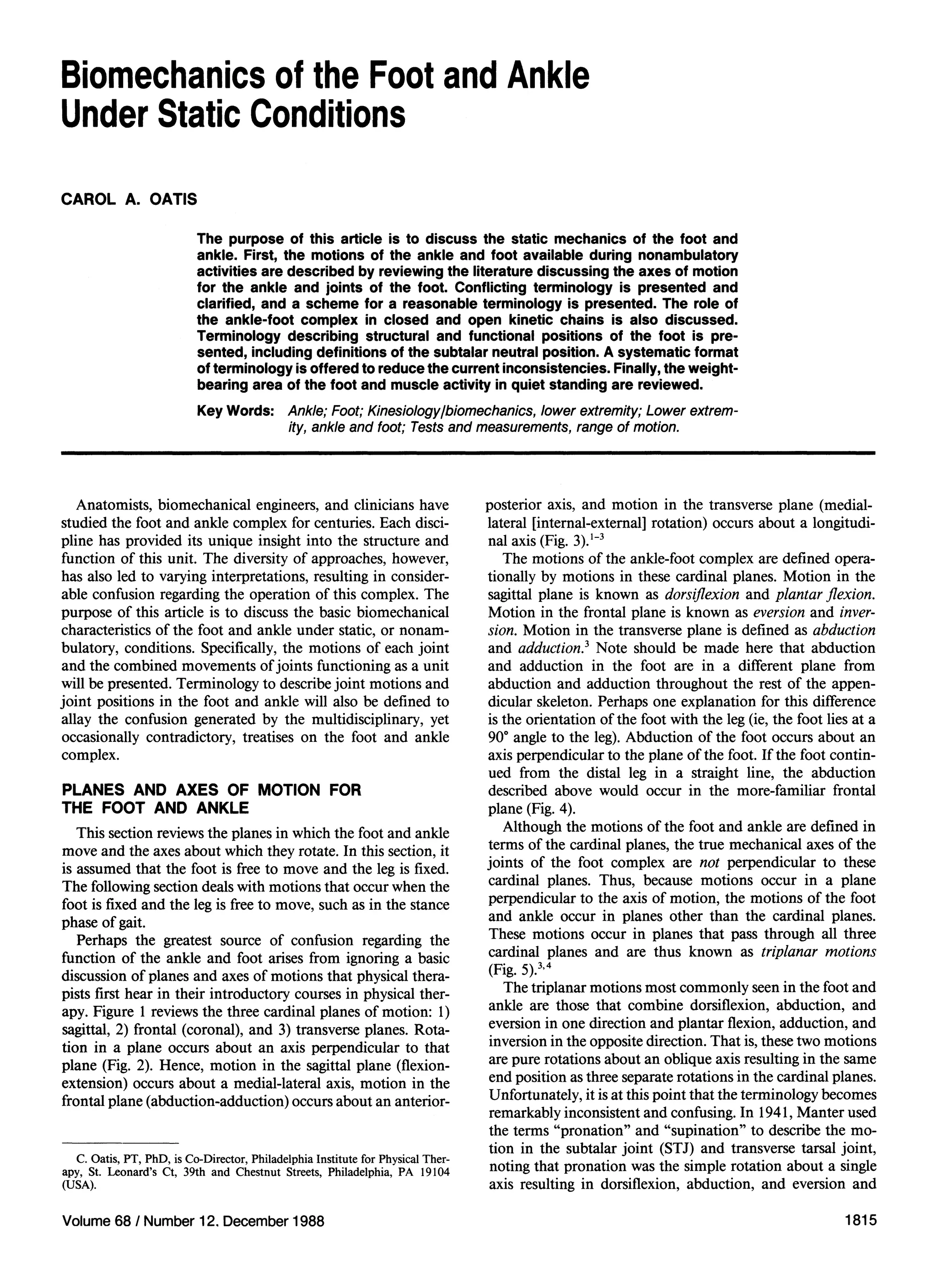 Oatis c, 1998 biomechanics of the foot and ankle | PDF