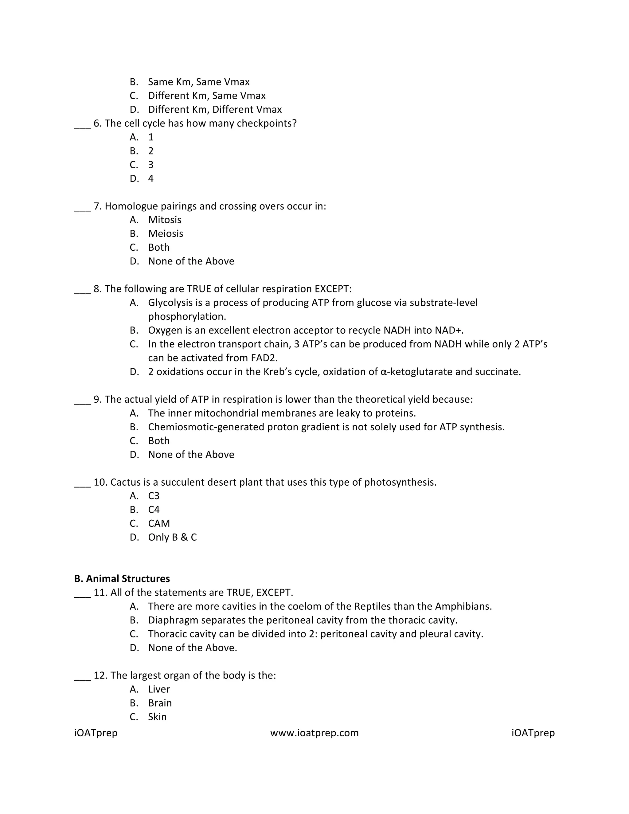 Optometry Admission Test Practice Biology Questions | PDF | Biological ...