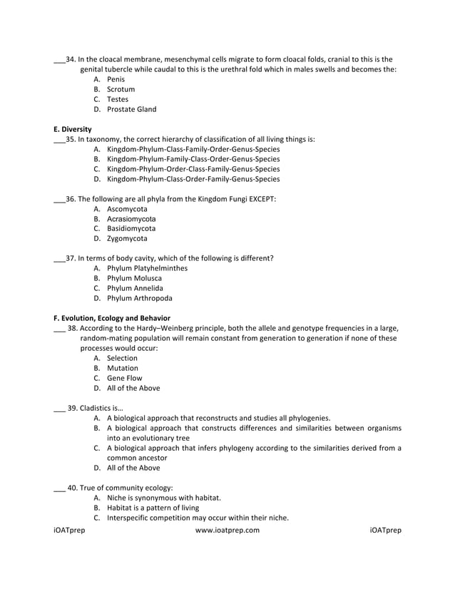 Optometry Admission Test Practice Biology Questions | PDF | Biological ...