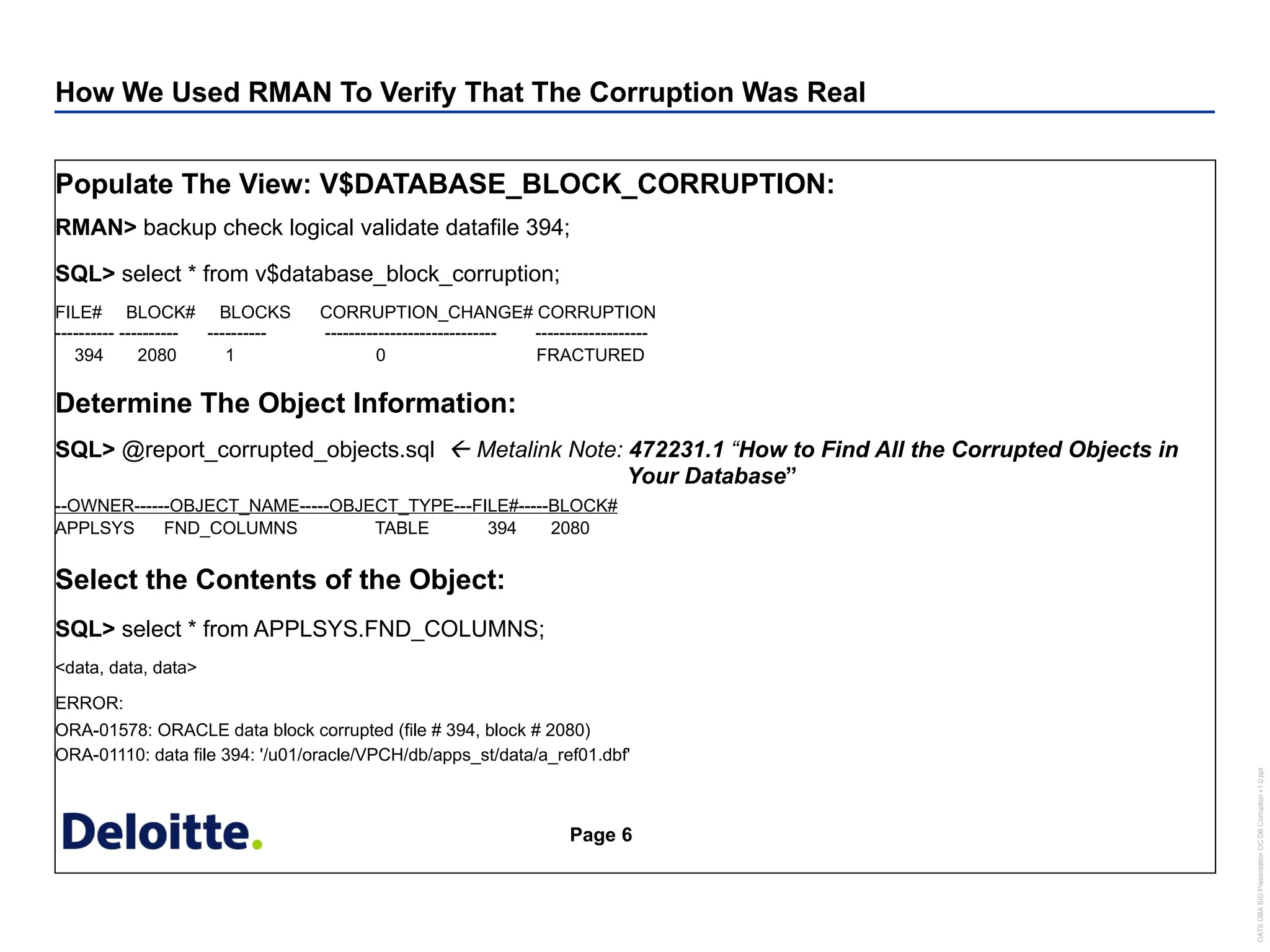 OATS DBA SIG Presentation OC DB Corruption v1.0.ppt