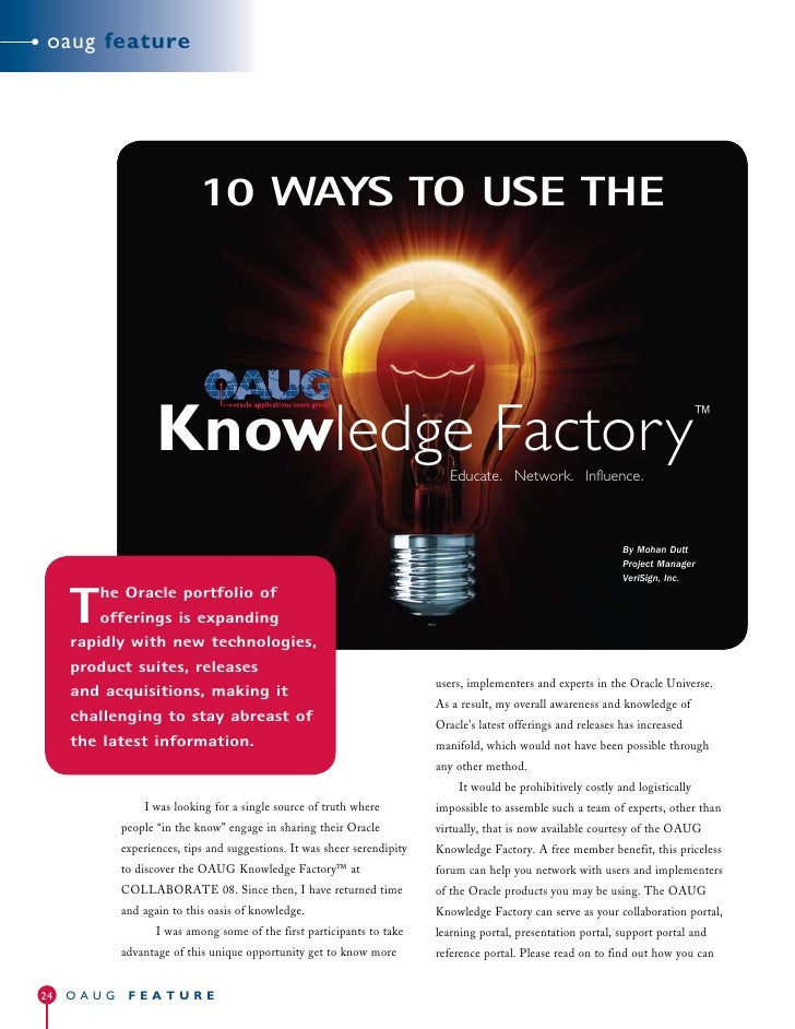 10 Ways to use OAUG Knowledge Factory