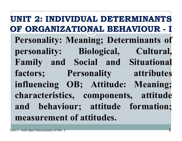 Organizational Behaviour - Individual Determinants of OB I