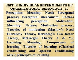 Organizational Behaviour - Individual Determinants of OB II | PDF