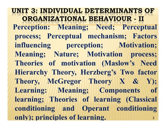 Organizational Behaviour - Individual Determinants of OB II | PDF
