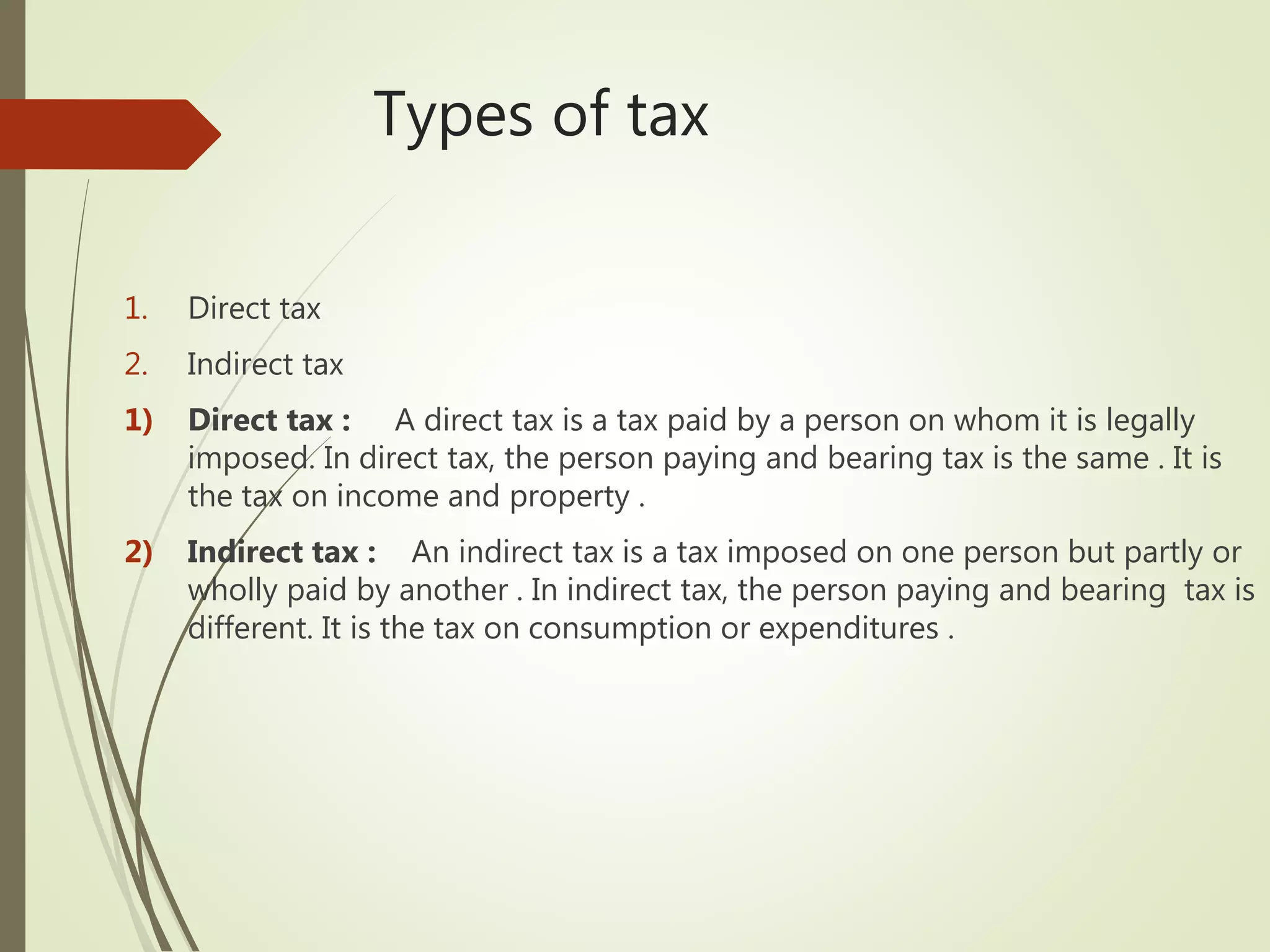 Presentation about Direct and Indirect tax | PPTX