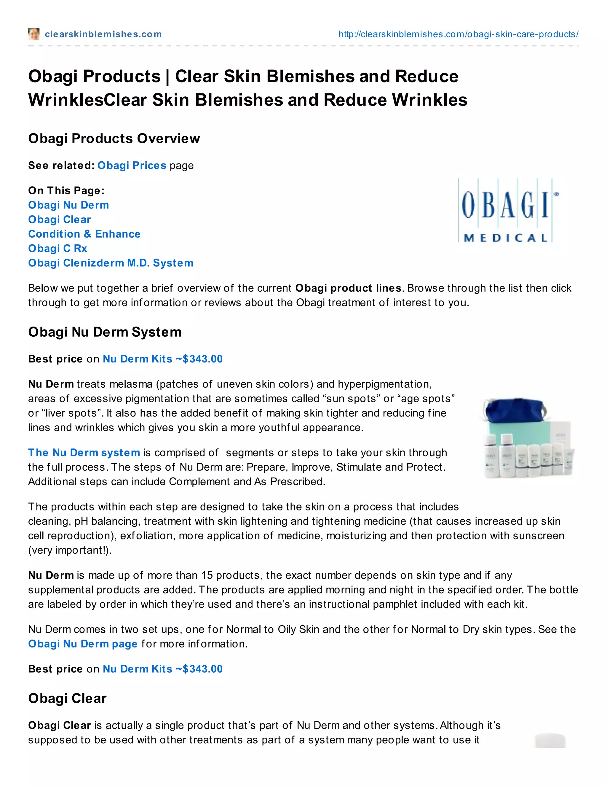 Obagi Skin Care Products List | PDF