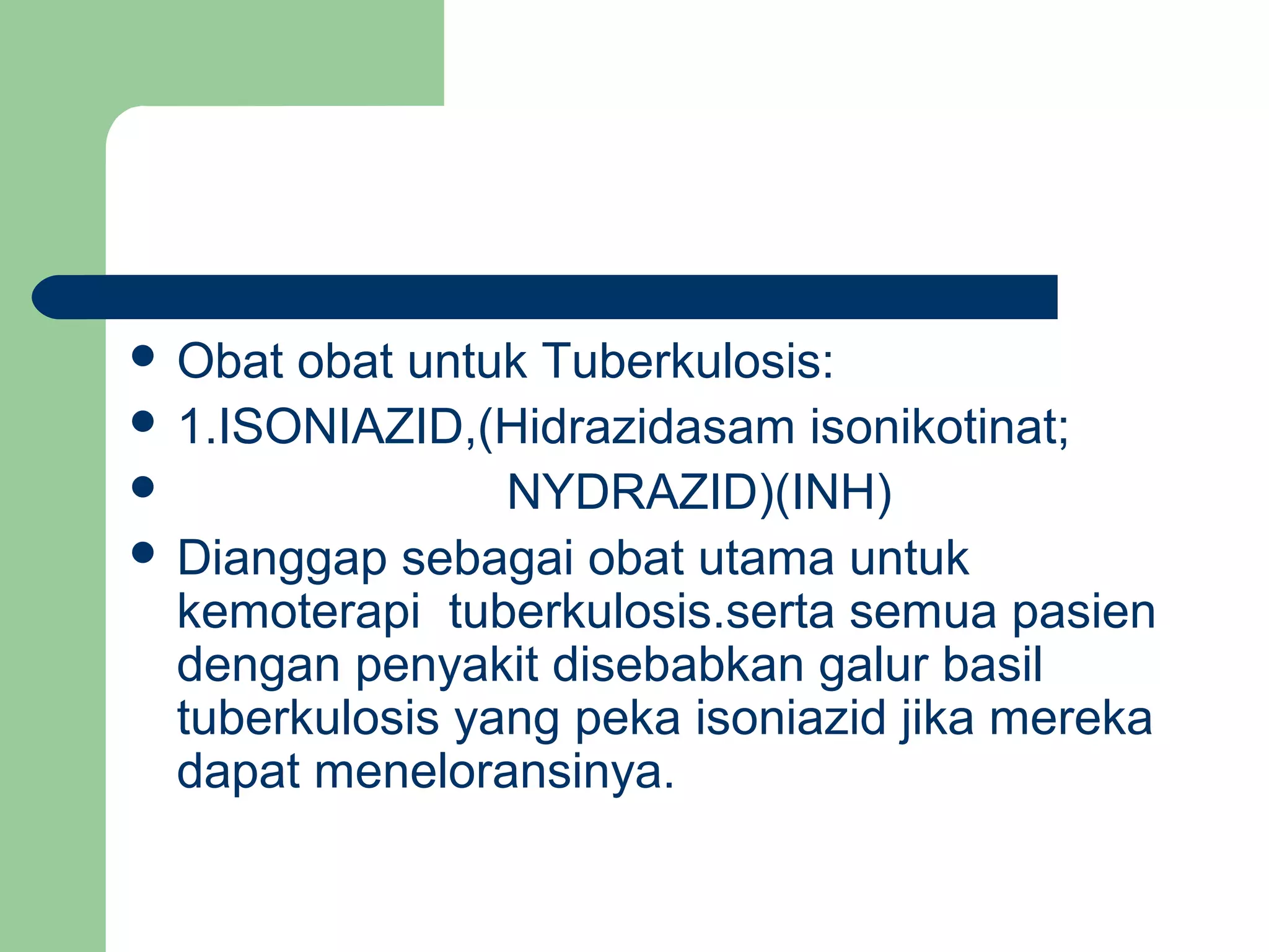 Obat obat yang digunakan pada kemoterapi tuberkulosis | PPT