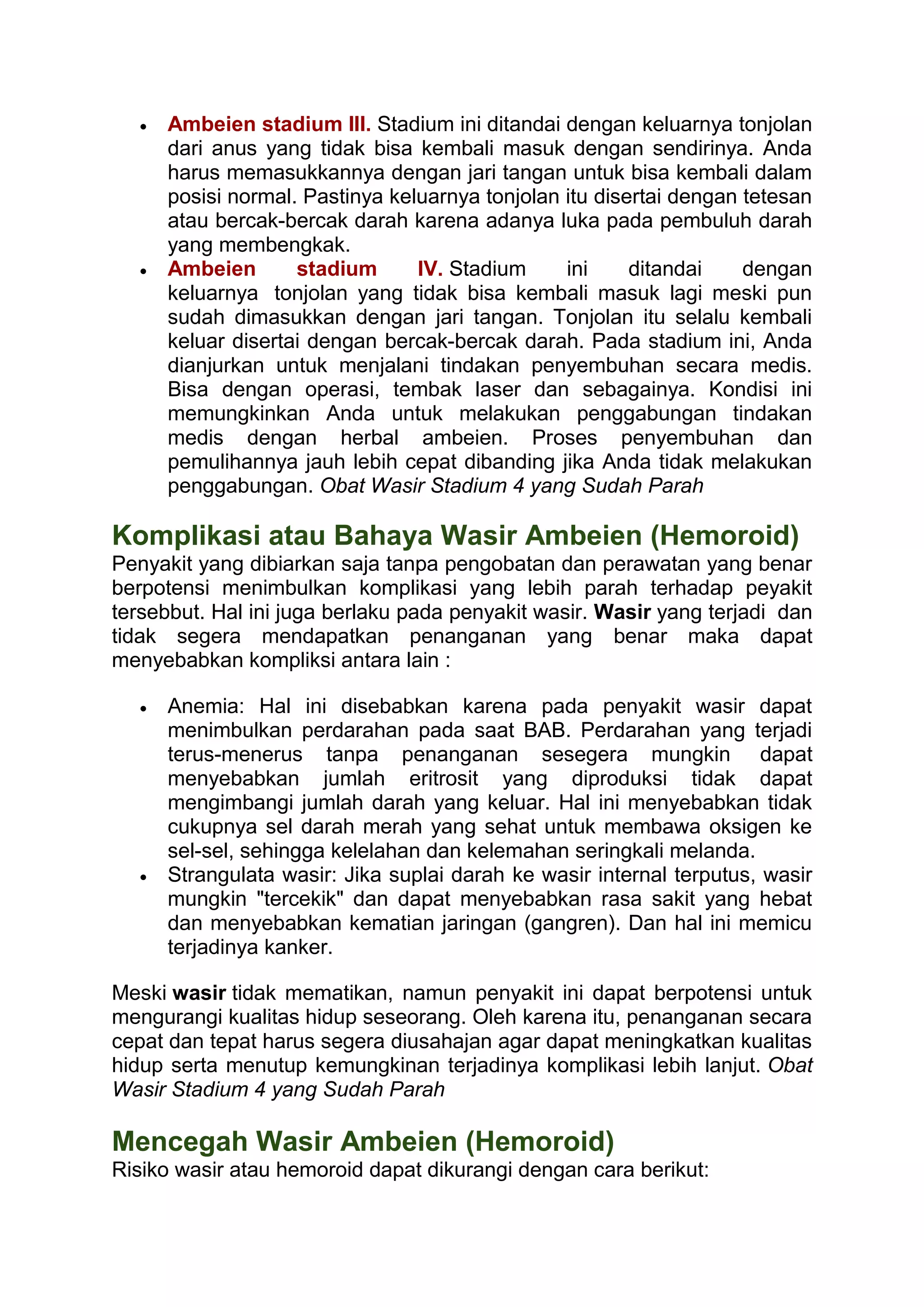 Obat wasir stadium 4 yang sudah parah | PDF