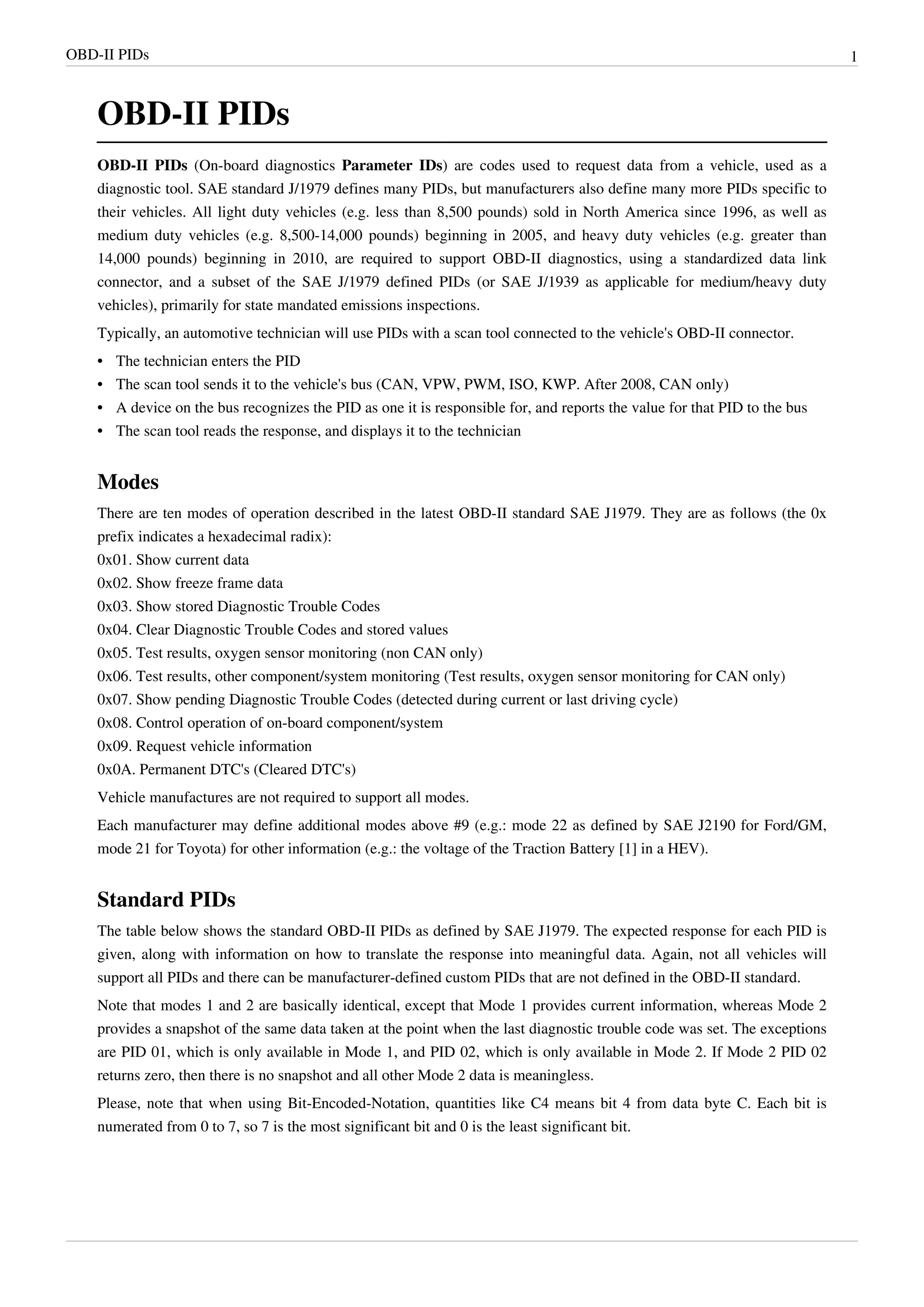 Obd pid Norma J1979 | PDF