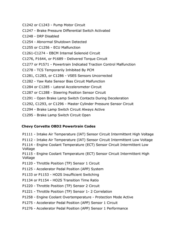 Chevrolet OBD2 Codes | PDF