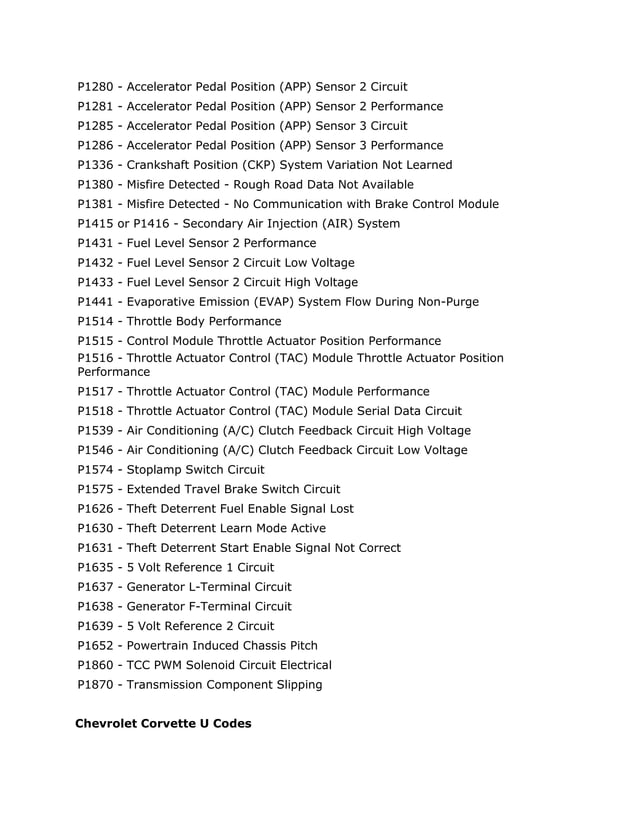 Chevrolet OBD2 Codes | PDF