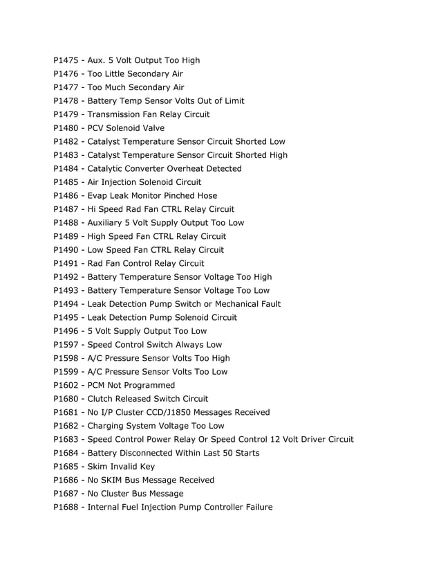 Dodge/Chrysler/Jeep OBD2 Codes