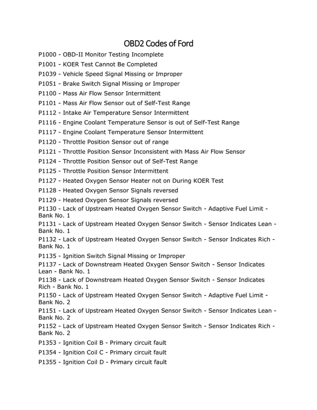 Ford OBD2 Codes | PDF
