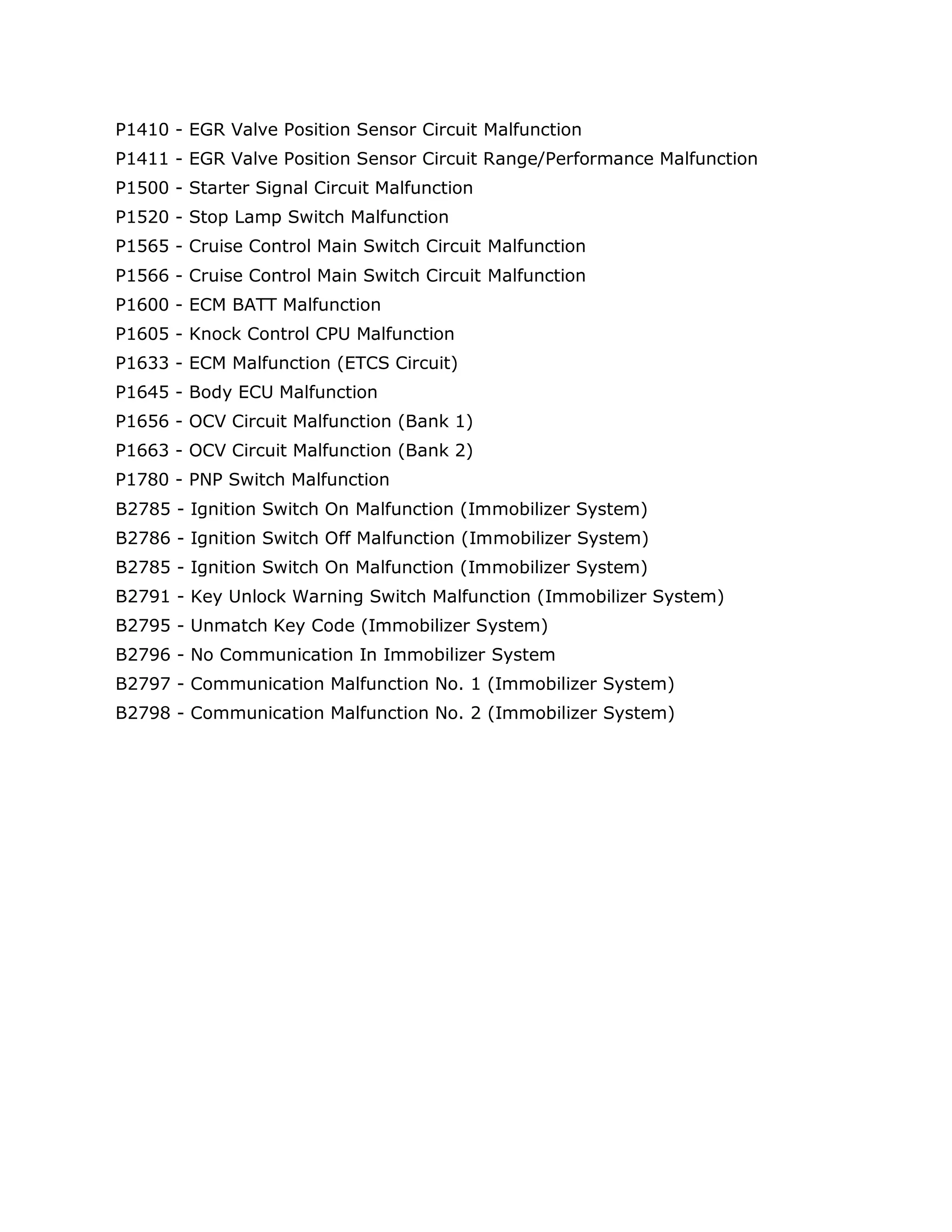 Lexus OBD2 Codes | PDF
