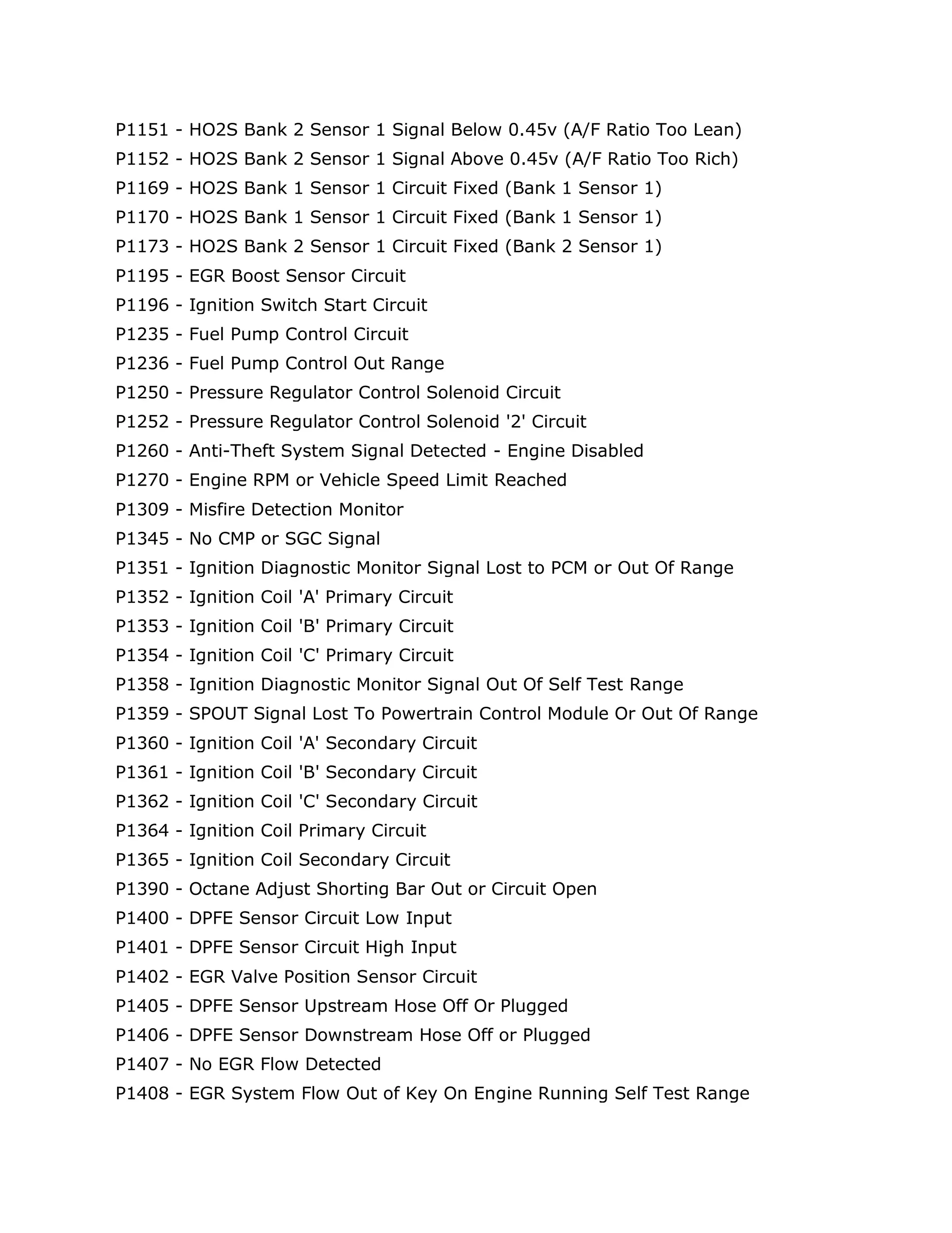 Mazda OBD2 Codes | PDF