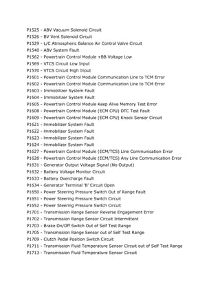 Mazda OBD2 Codes | PDF
