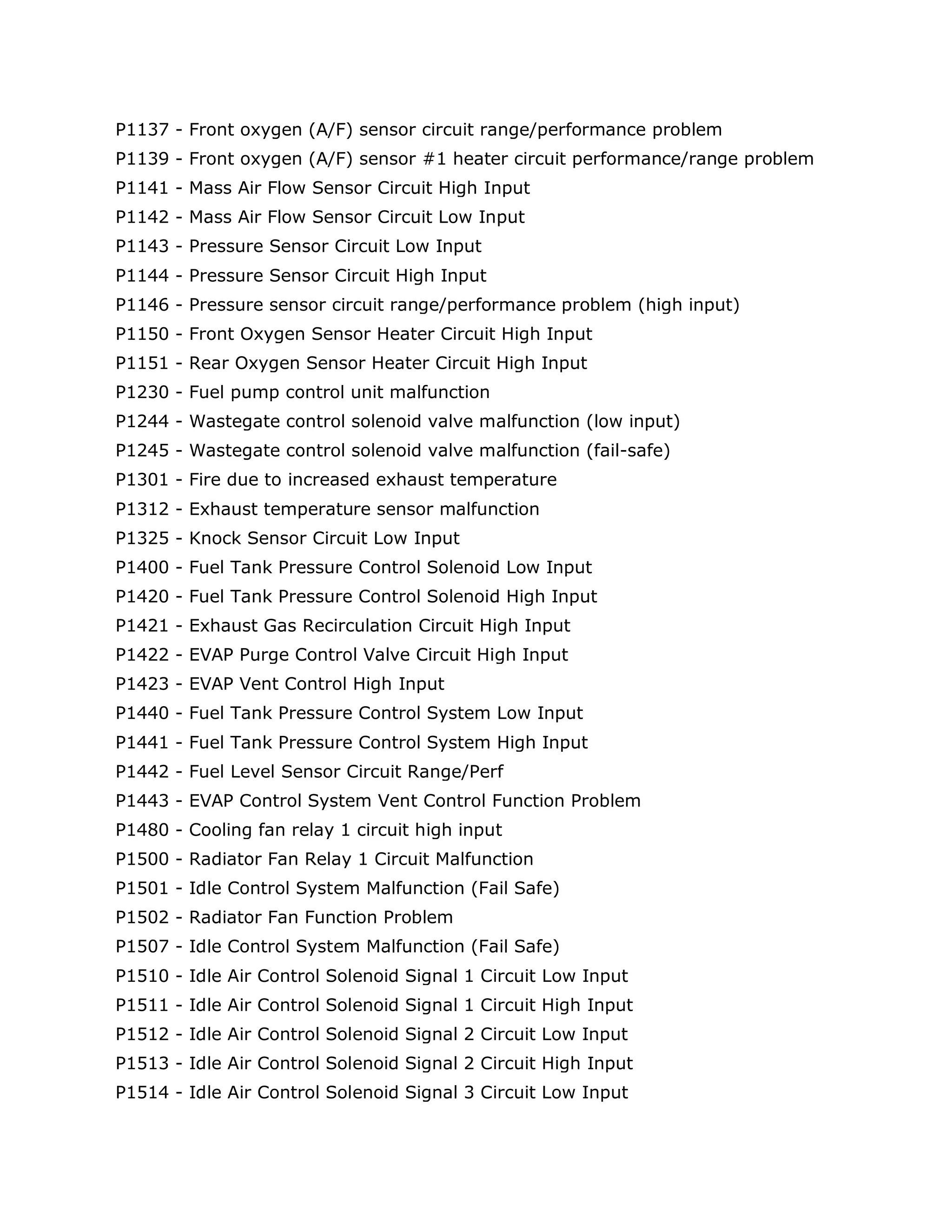 Subaru OBD2 Codes | PDF