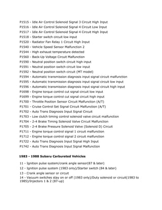 Subaru OBD2 Codes | PDF