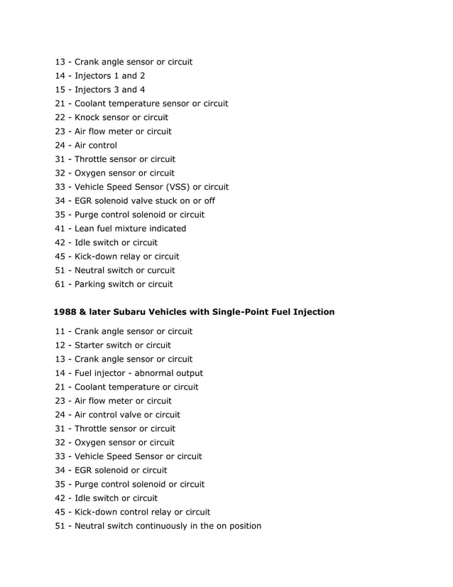 Subaru OBD2 Codes | PDF