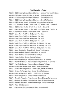 VW OBD2 Codes | PDF