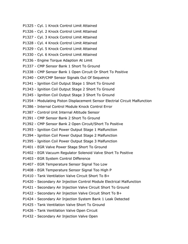 VW OBD2 Codes | PDF | Auto Type | Automotive