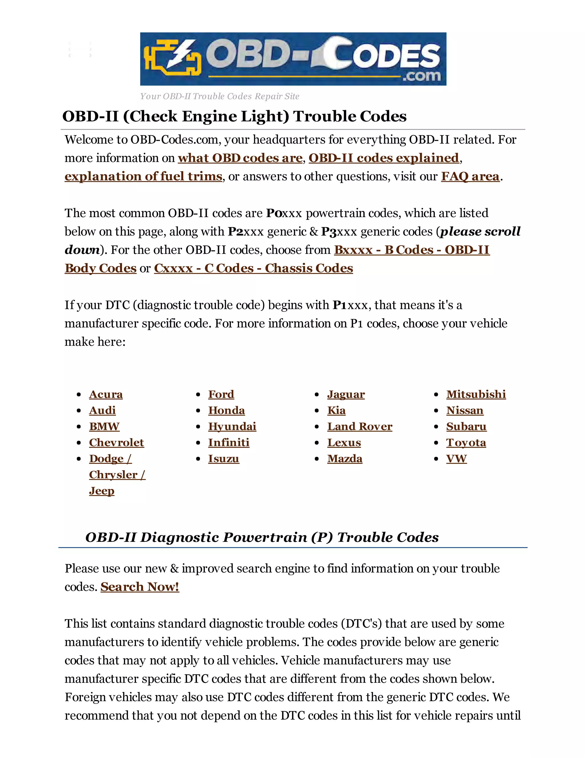 Obd ii diagnostic trouble codes dtc | PDF