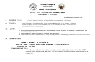 OBE SYLLABUS FOR NSTP 1 (CIVIC WELFARE TRAINING SERVICE) | DOCX