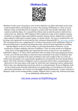 Obedience Essay | PDF | Hobbies & Interests