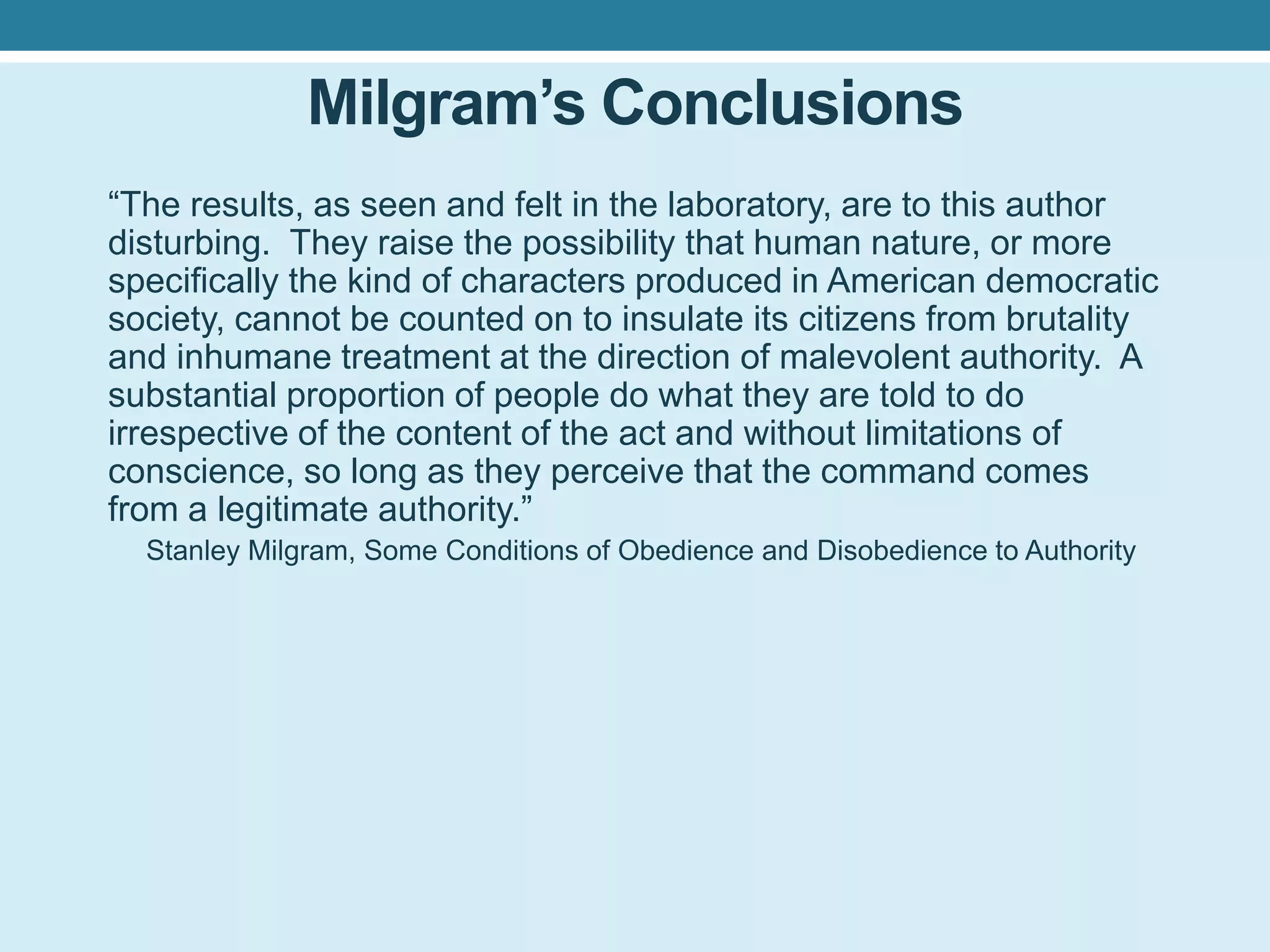 Social Psychology -- Stanley Milgram on Obedience | PPTX