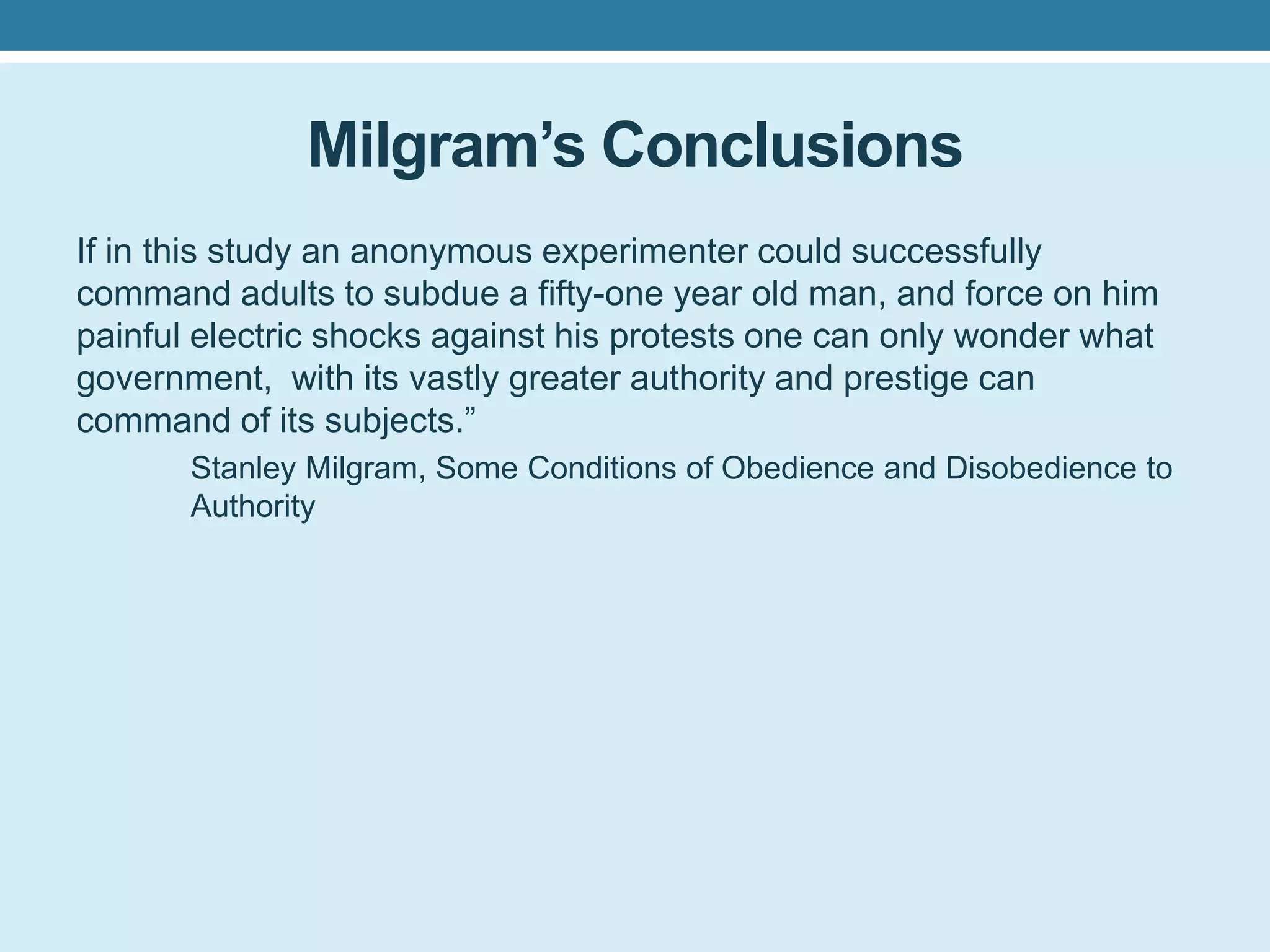 Social Psychology -- Stanley Milgram on Obedience | PPTX