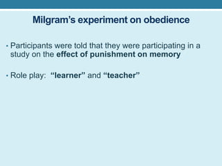 Social Psychology -- Stanley Milgram on Obedience | PPTX