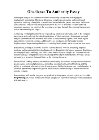 Obedience To Authority Essay | PDF