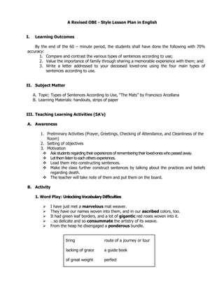 OBE Lesson Plan in English | PDF