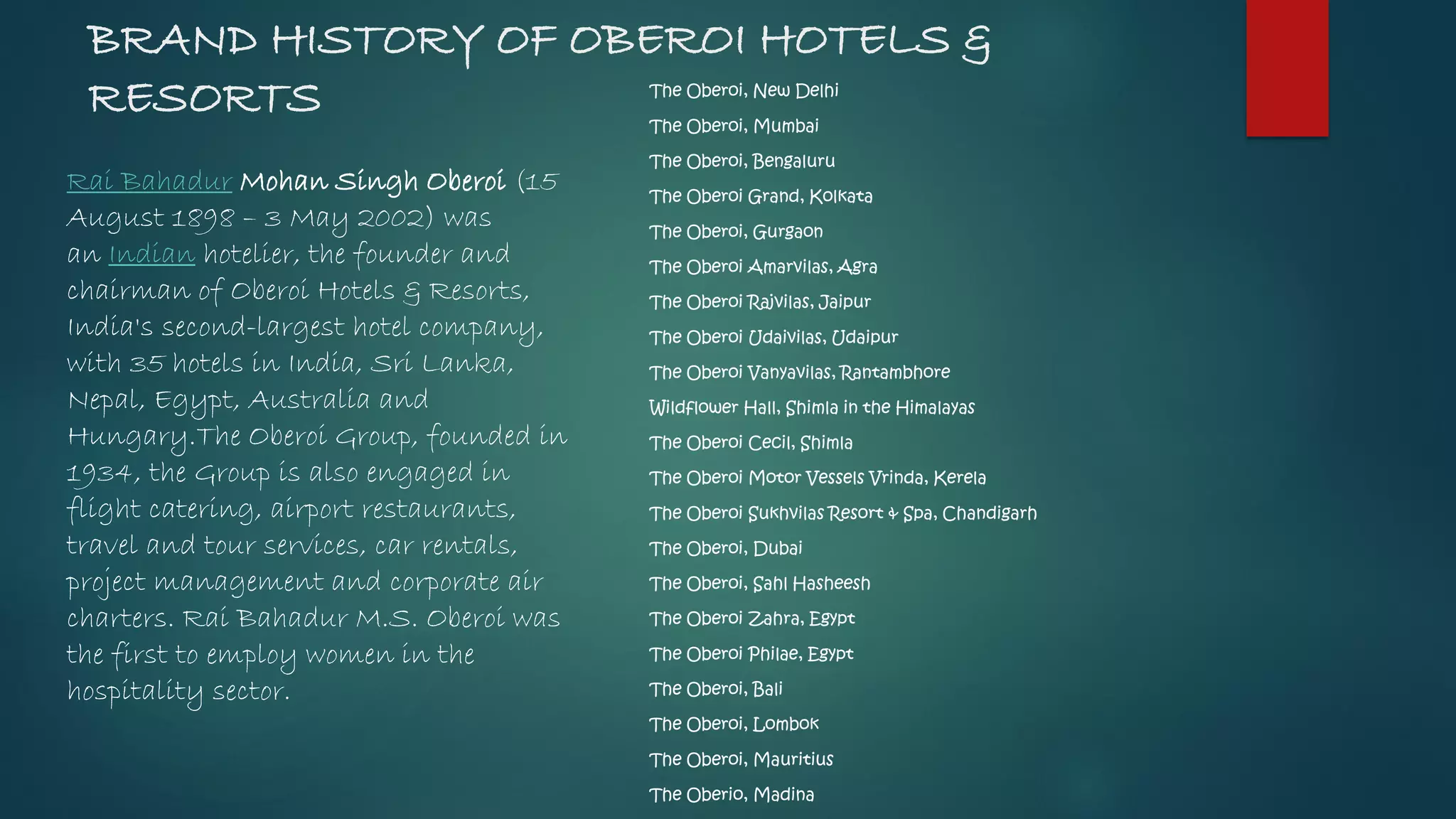 Oberoi Hotel & Resorts (BRAND EXTENSION) | PPT