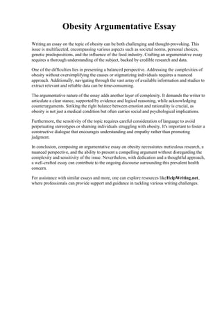 Obesity Argumentative Essay.pdf | Diabetes | Diseases and Conditions