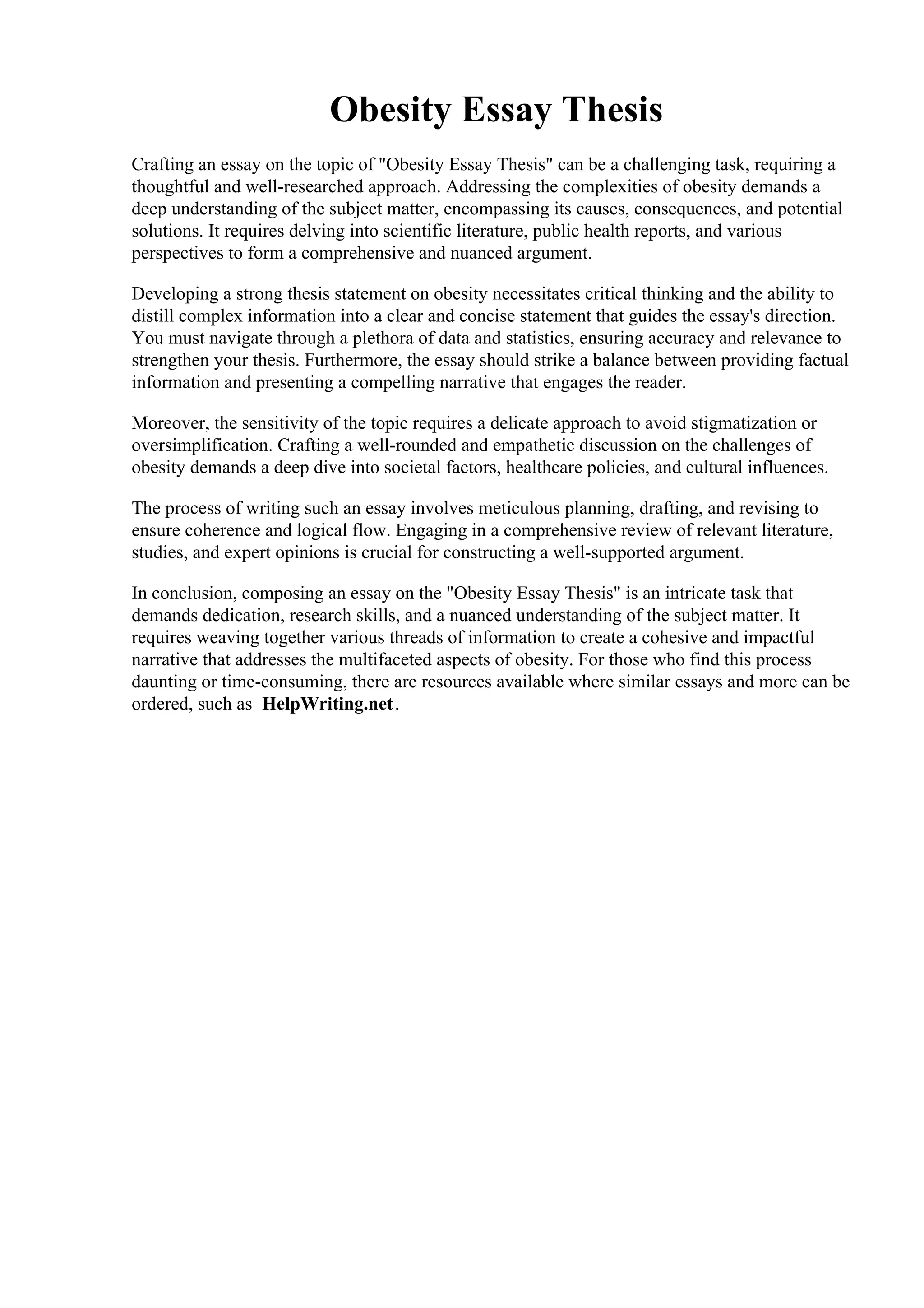 Obesity Essay Thesis | PDF
