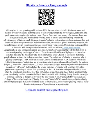 Obesity In America Essay | PDF