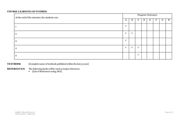 Obe syllabus template (wmsu vpaa-fr-015) - copy | DOCX | Educational ...
