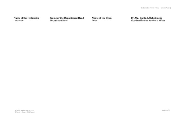 Obe syllabus template (wmsu vpaa-fr-015) - copy | DOCX | Educational ...