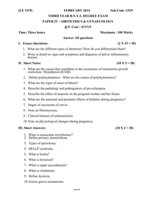 Obg questions paper batchelor of naturopathy | PDF