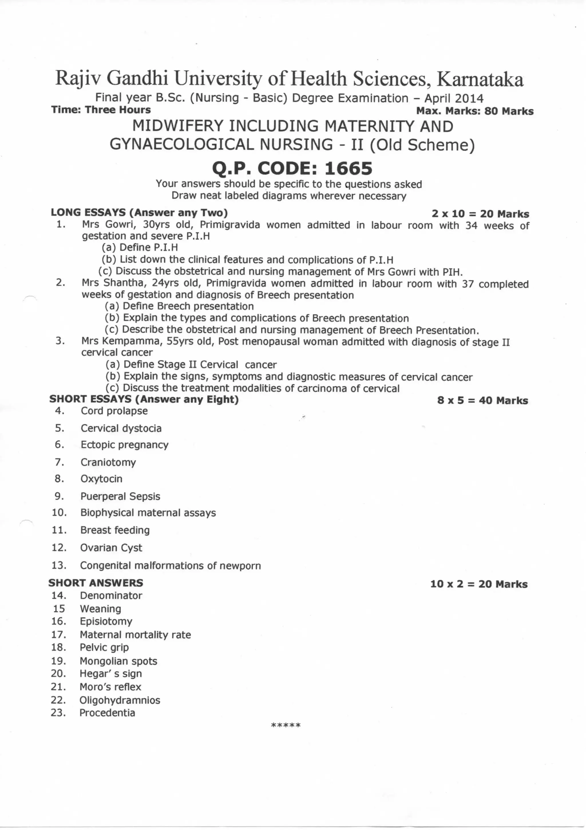 RGUHS NURSING Obg question paper | PDF