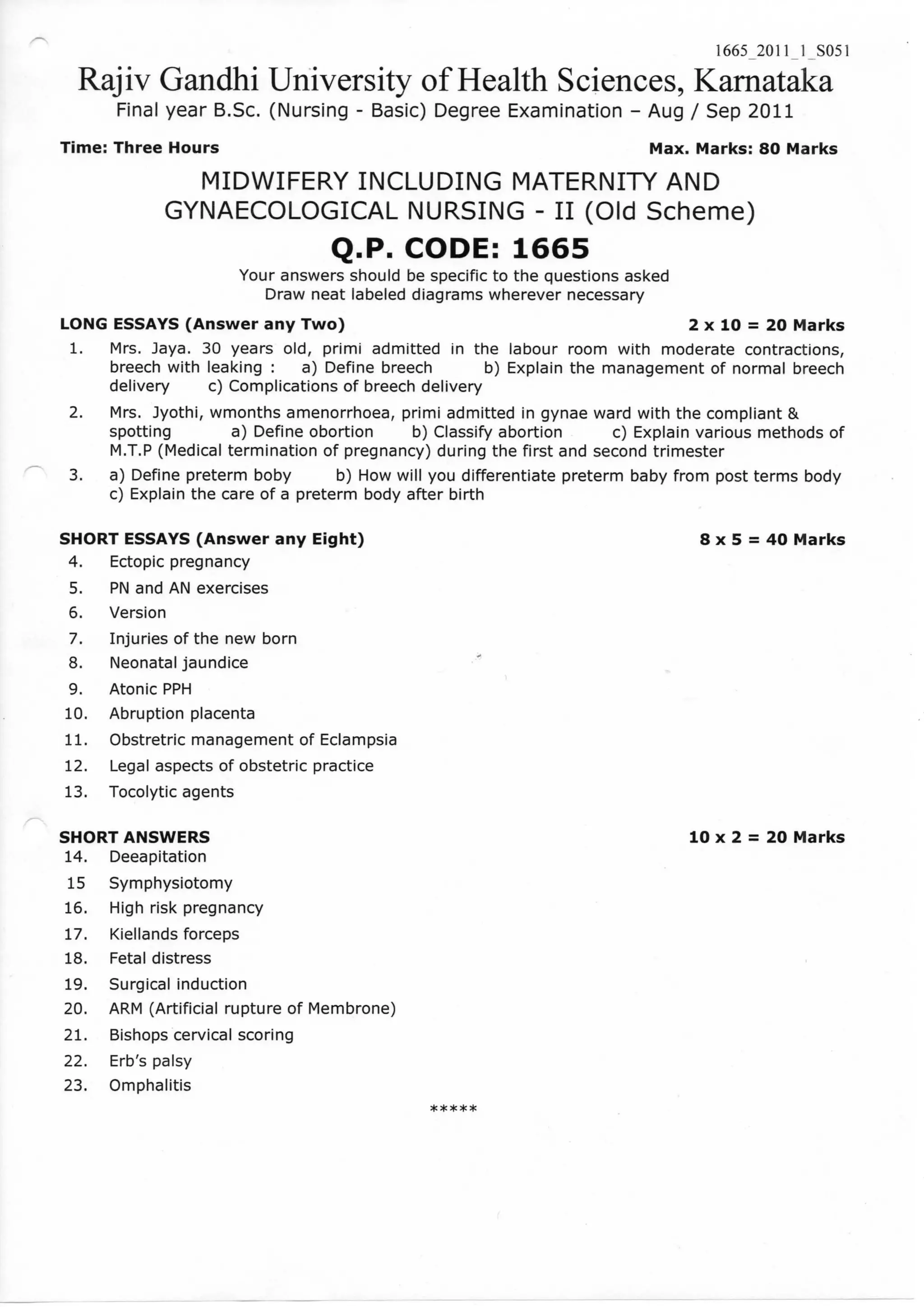 RGUHS NURSING Obg question paper | PDF