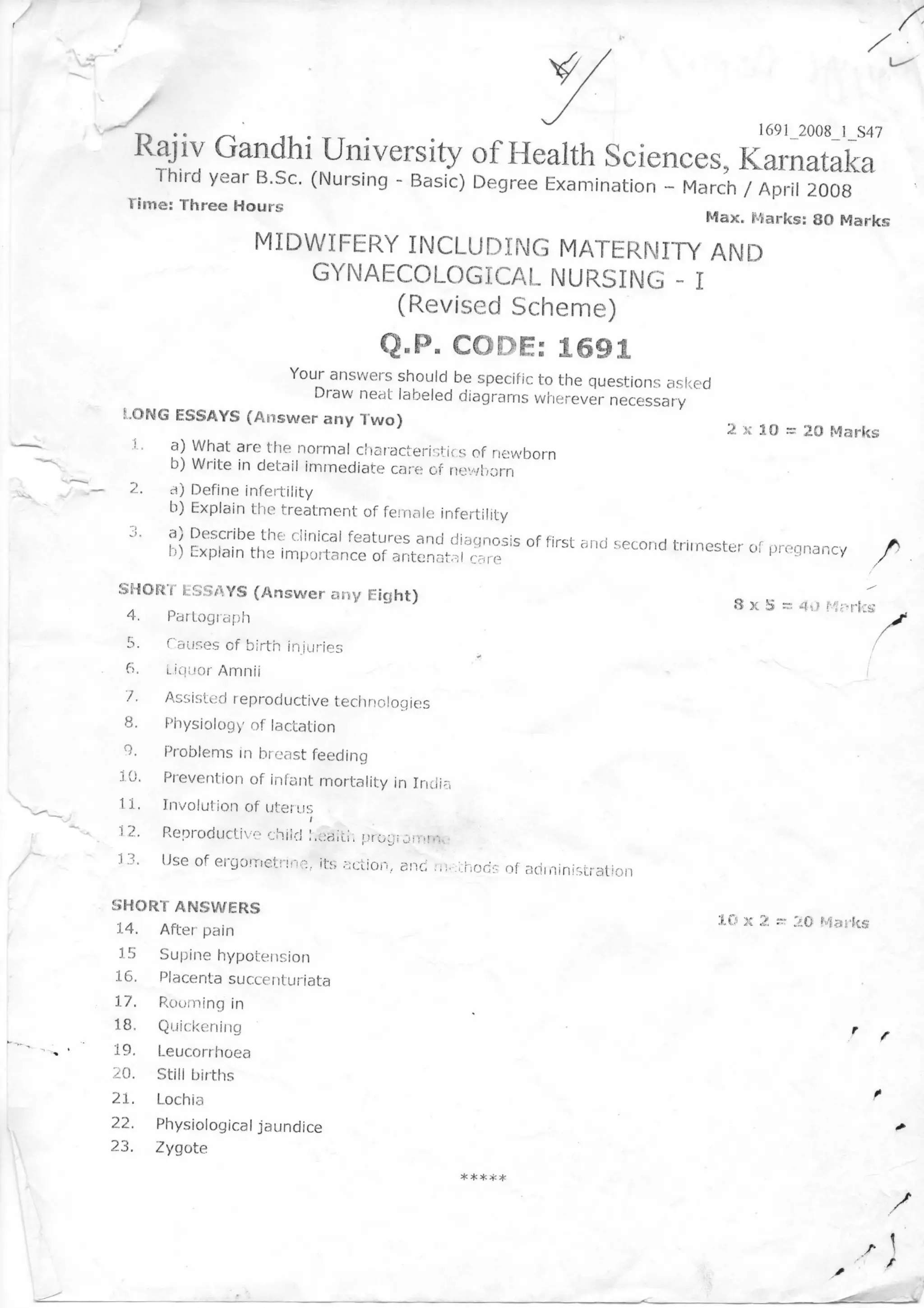 RGUHS NURSING Obg question paper | PDF