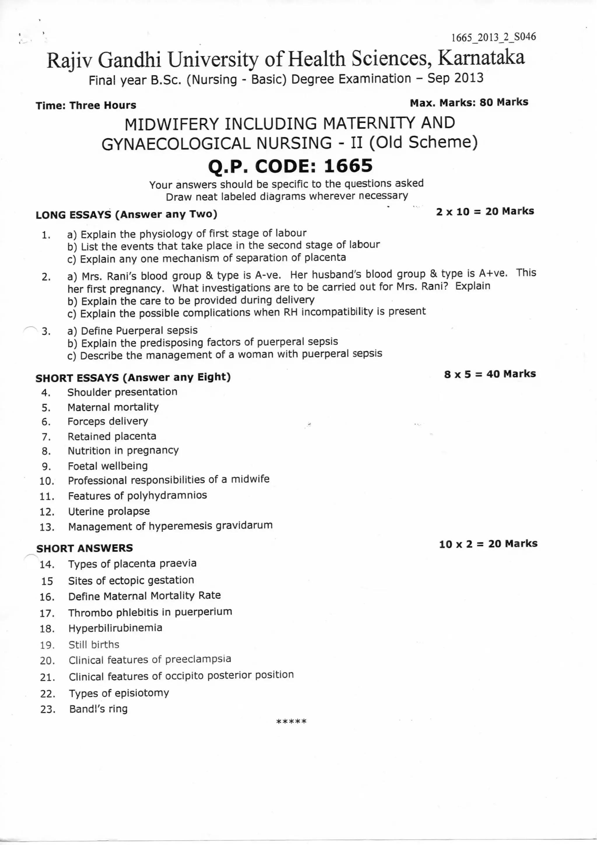 RGUHS NURSING Obg question paper | PDF